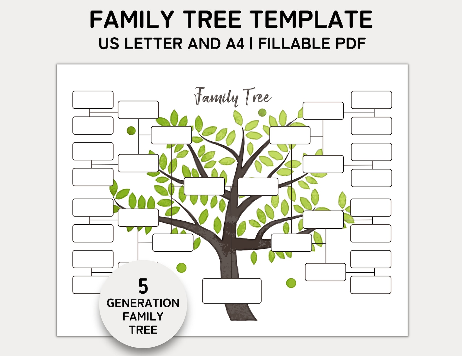 Family Tree Template 5 Generation, Family Tree Chart, Printable for ...