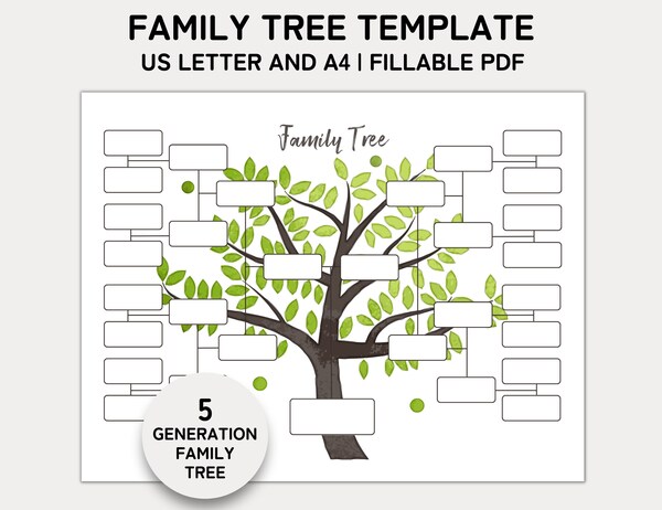 Family Tree Scrapbook Chart 12x12 Displays 5-6 Generations by Raymon ...