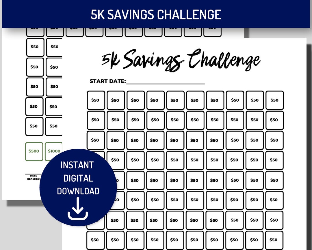 Printable 5K Savings Challenge, Savings Tracker, PDF, Instant Download ...
