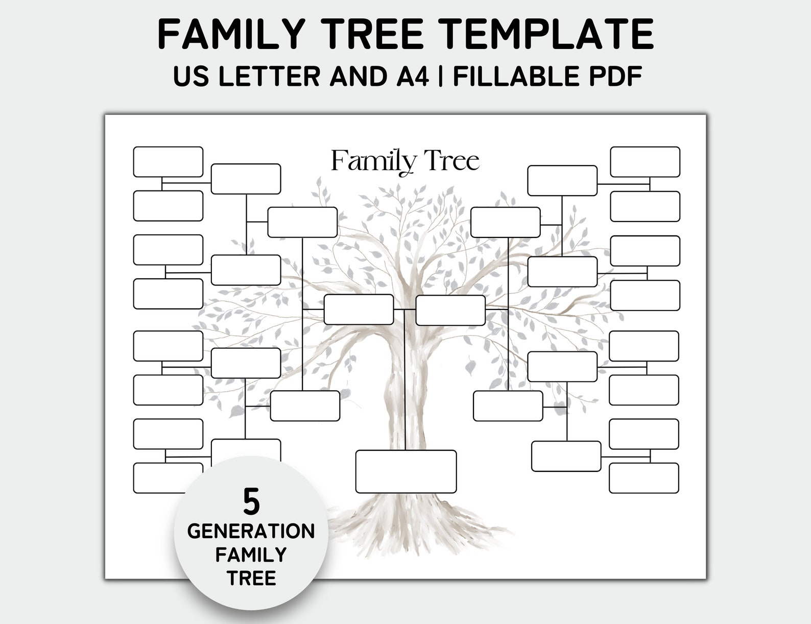 Plantilla de árbol genealógico de 5 generaciones, gráfico de árbol ...