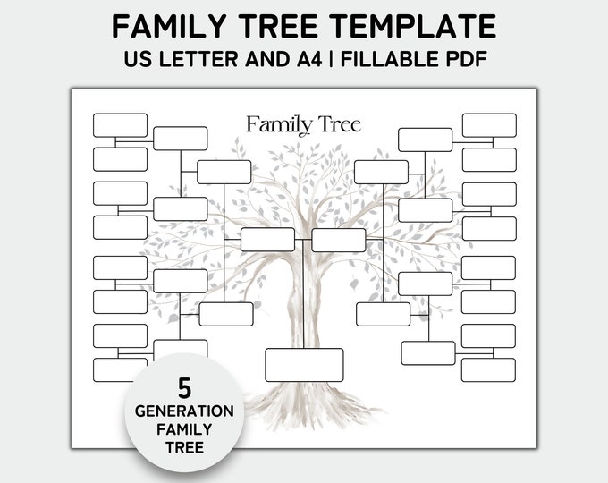 Custom Family Tree Printable 5 Generation Template, INSTANT DOWNLOAD ...