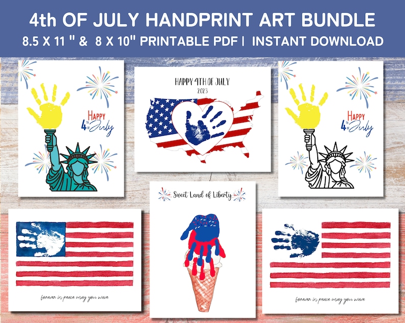 Fourth of July Handprint Art Bundle, Printable Summer Keepsake ...