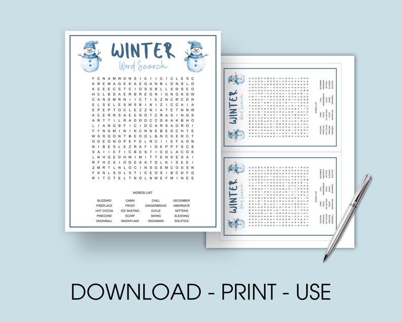 Winter Word Search Game, Printable Winter Activity, Fun Holiday ...