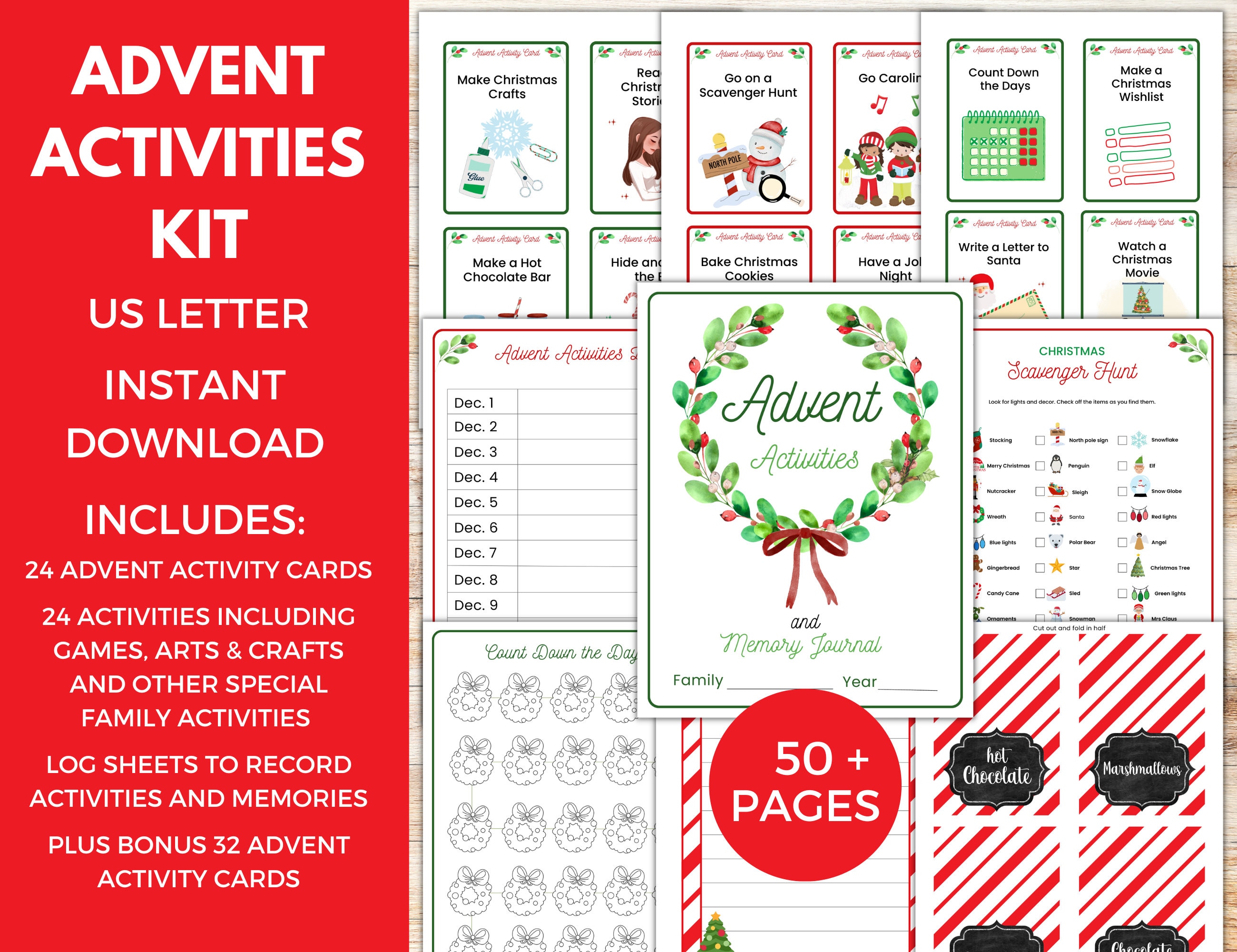Advent Activity Cards and Kit, Kids Advent Calendar, Christmas Activity ...