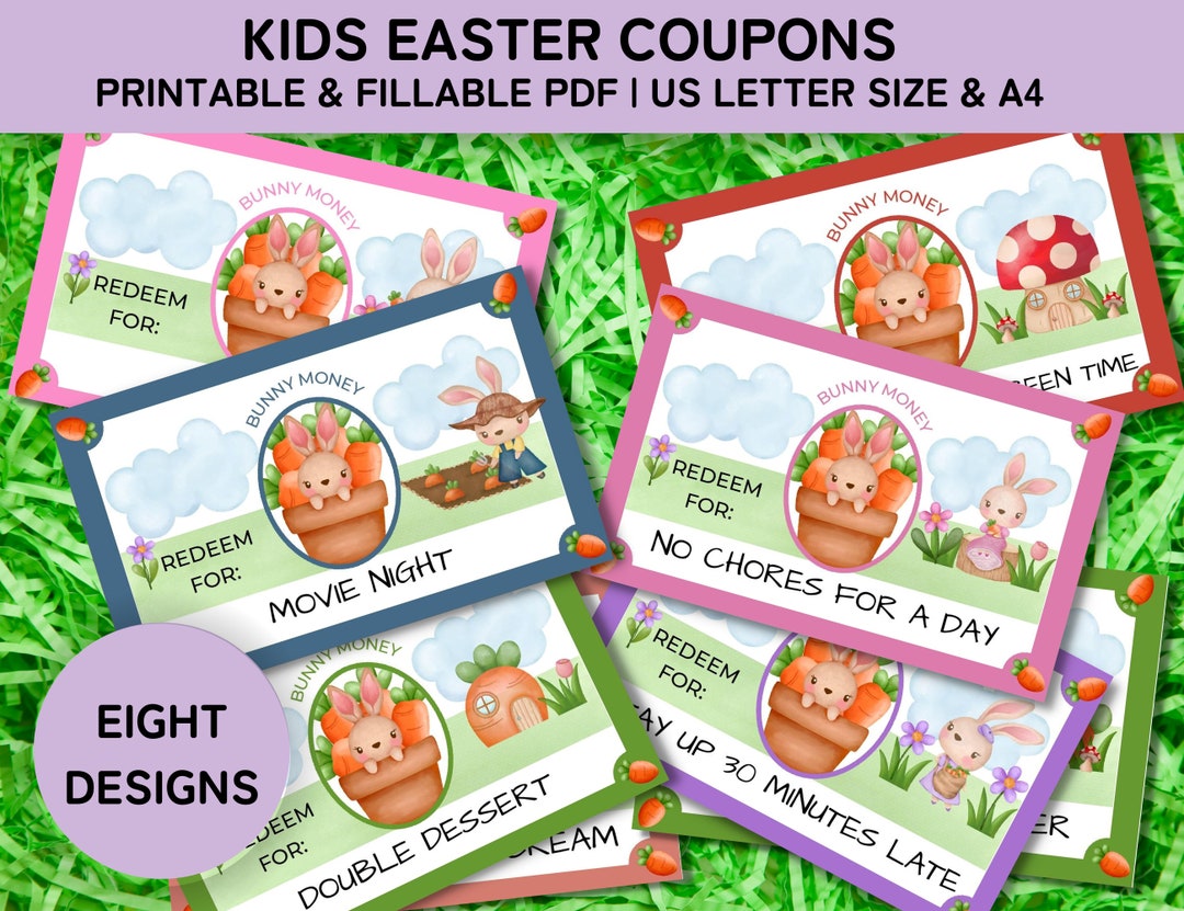 Printable Kids Easter Coupons, Editable Coupons, Bunny Money, Easter ...