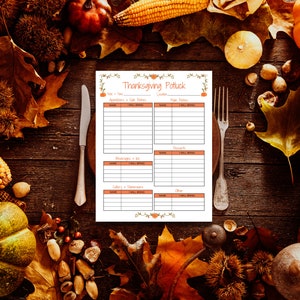 Thanksgiving Potluck Sign up Sheet Printable, Food Sign up Sheet ...