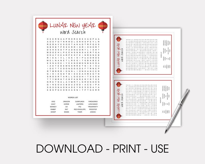 2026 Lunar New Year Word Search, Chinese New Year Printable Game for ...
