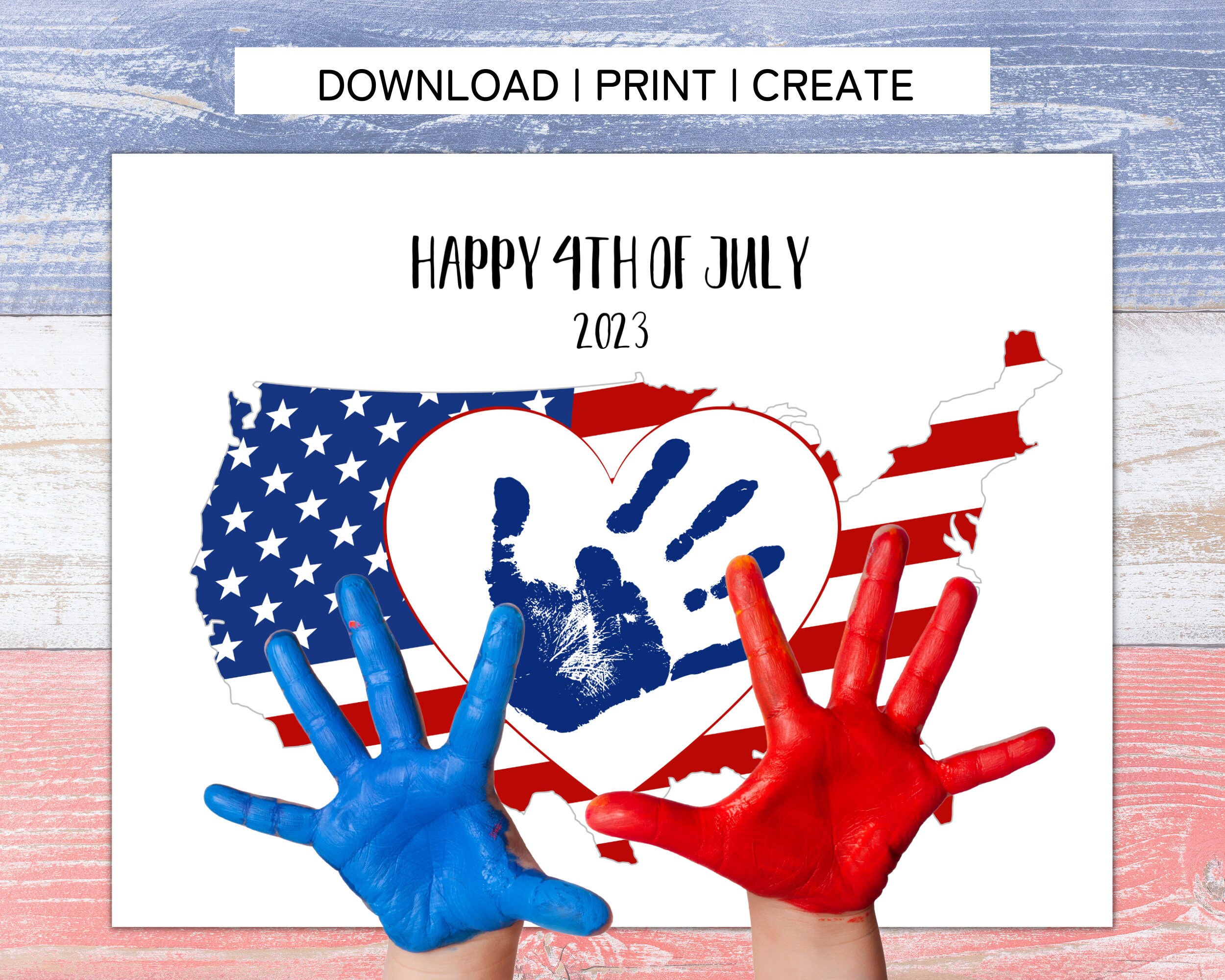 Fourth of July Handprint Art, Printable Summer Keepsake, American Flag ...