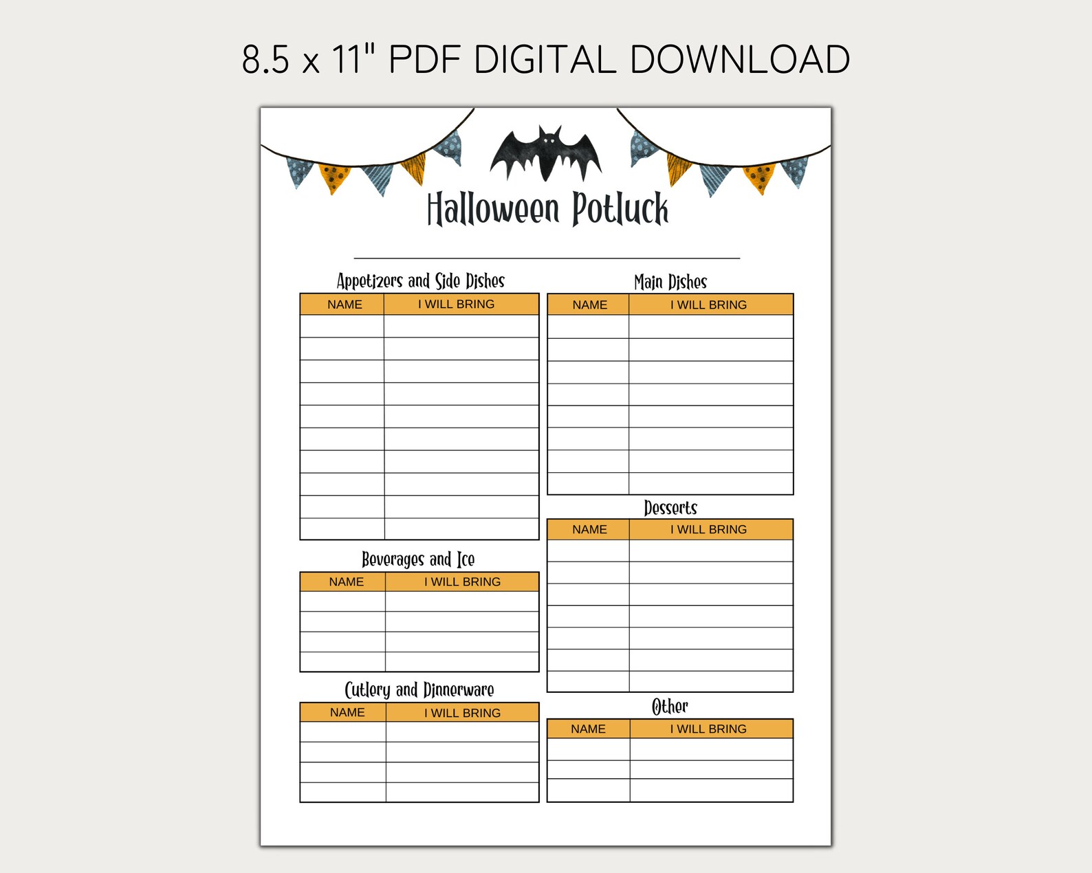 Halloween Potluck Sign up Sheet, Food Sign up Sheet, Halloween Party ...