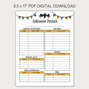 Halloween Potluck Sign up Sheet, Food Sign up Sheet, Halloween Party ...