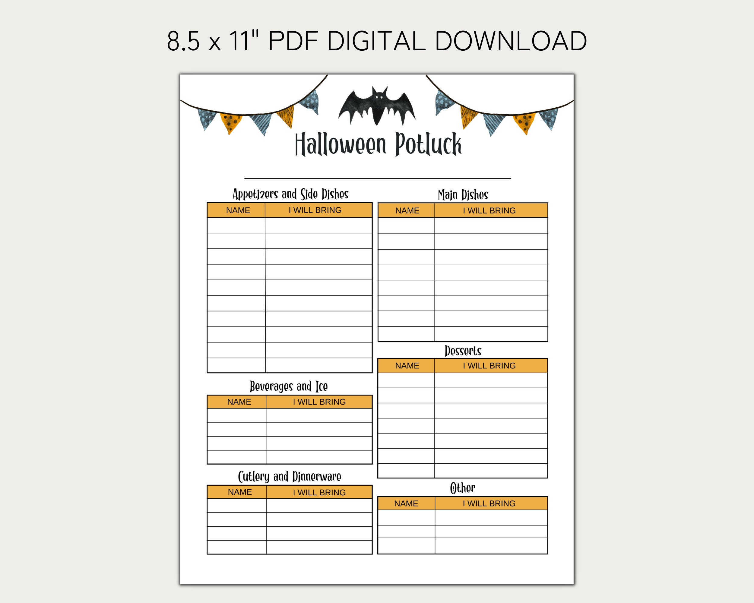 Halloween Potluck Sign up Sheet, Food Sign up Sheet, Halloween Party ...