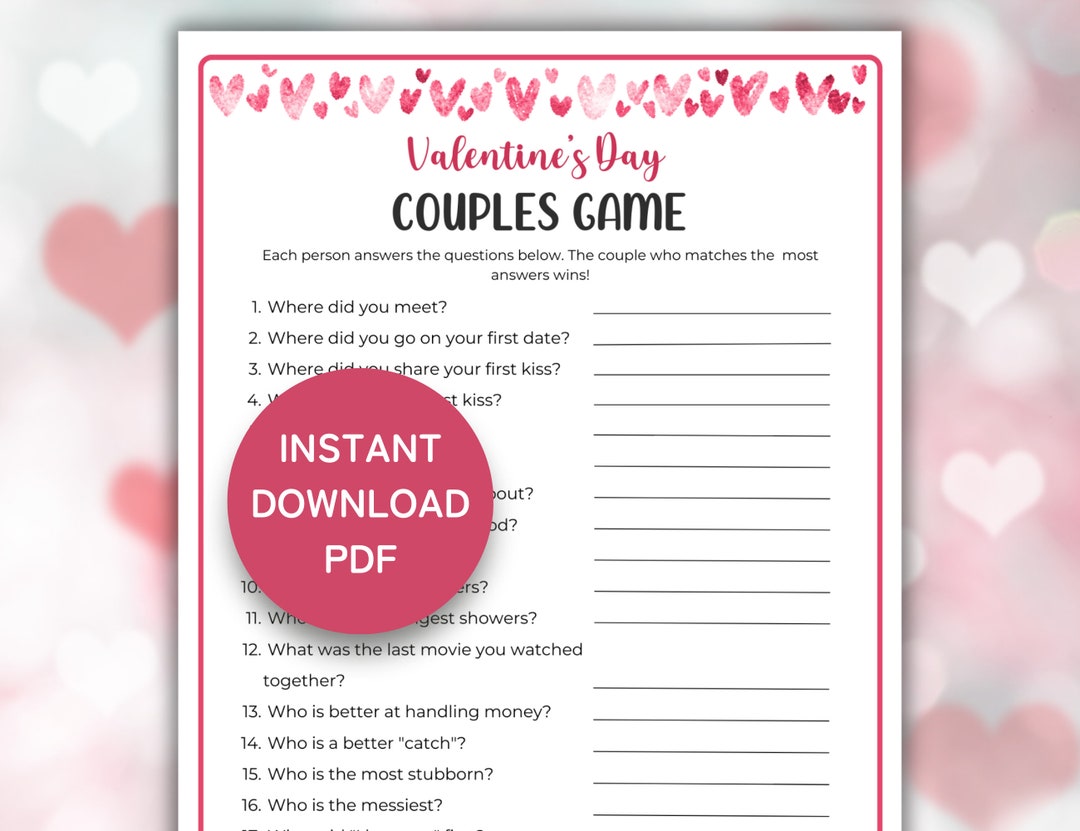 Valentines Day Couples Game, Valentines Printable, Valentine Party Game ...