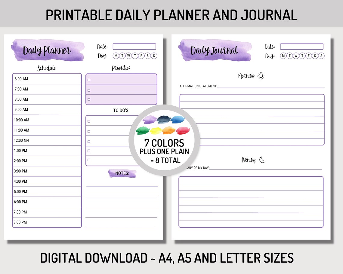 Daily Planner and AM/PM Journal, Printable, Daily to Do List, Daily ...