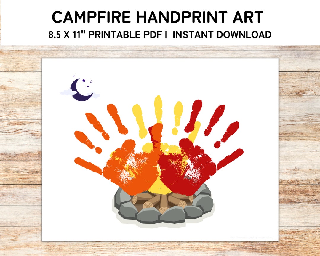 Campfire Handprint Art, Printable Toddler Handprint Craft, Handprint ...