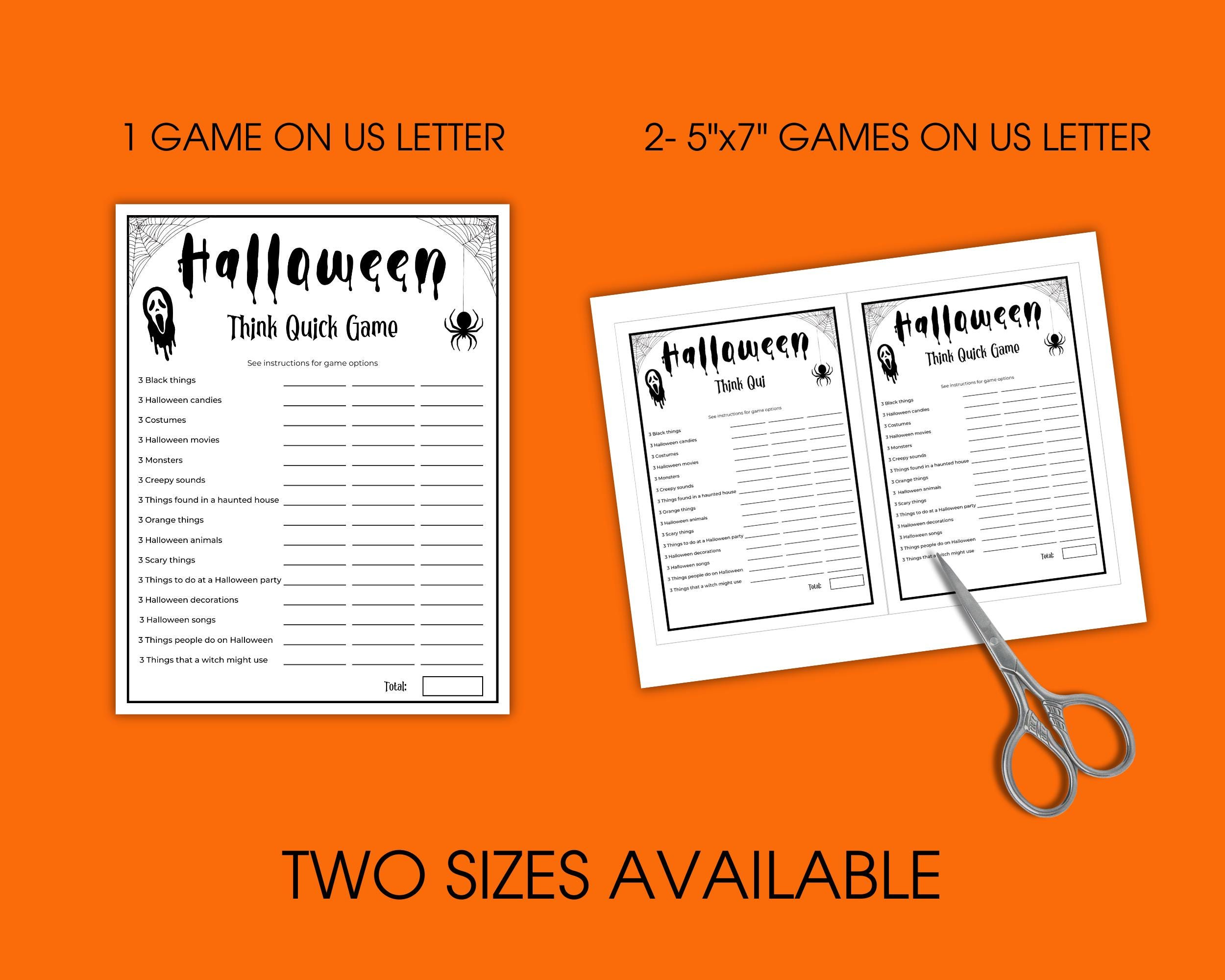 Halloween Think Quick Game, Printable Halloween Game for Kids, Teens ...