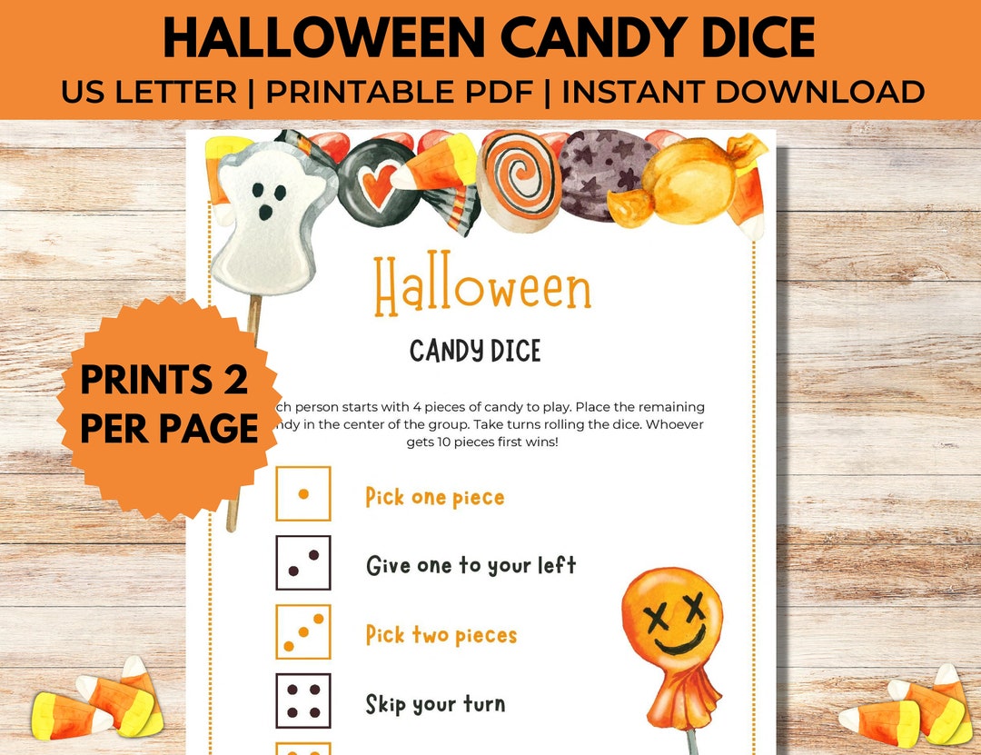 Halloween Candy Dice Game, Halloween Party Game, Printable Halloween ...