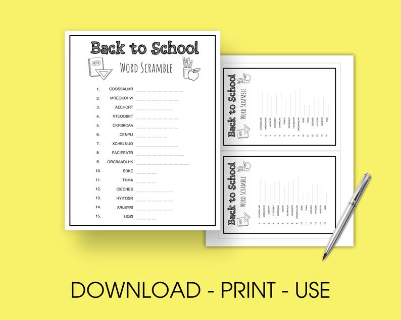 Back to School Word Scramble Game, First Week Classroom Activity Word ...