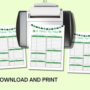 St. Patrick's Day Potluck Sign up Sheet Printable, Food Sign up Sheet ...