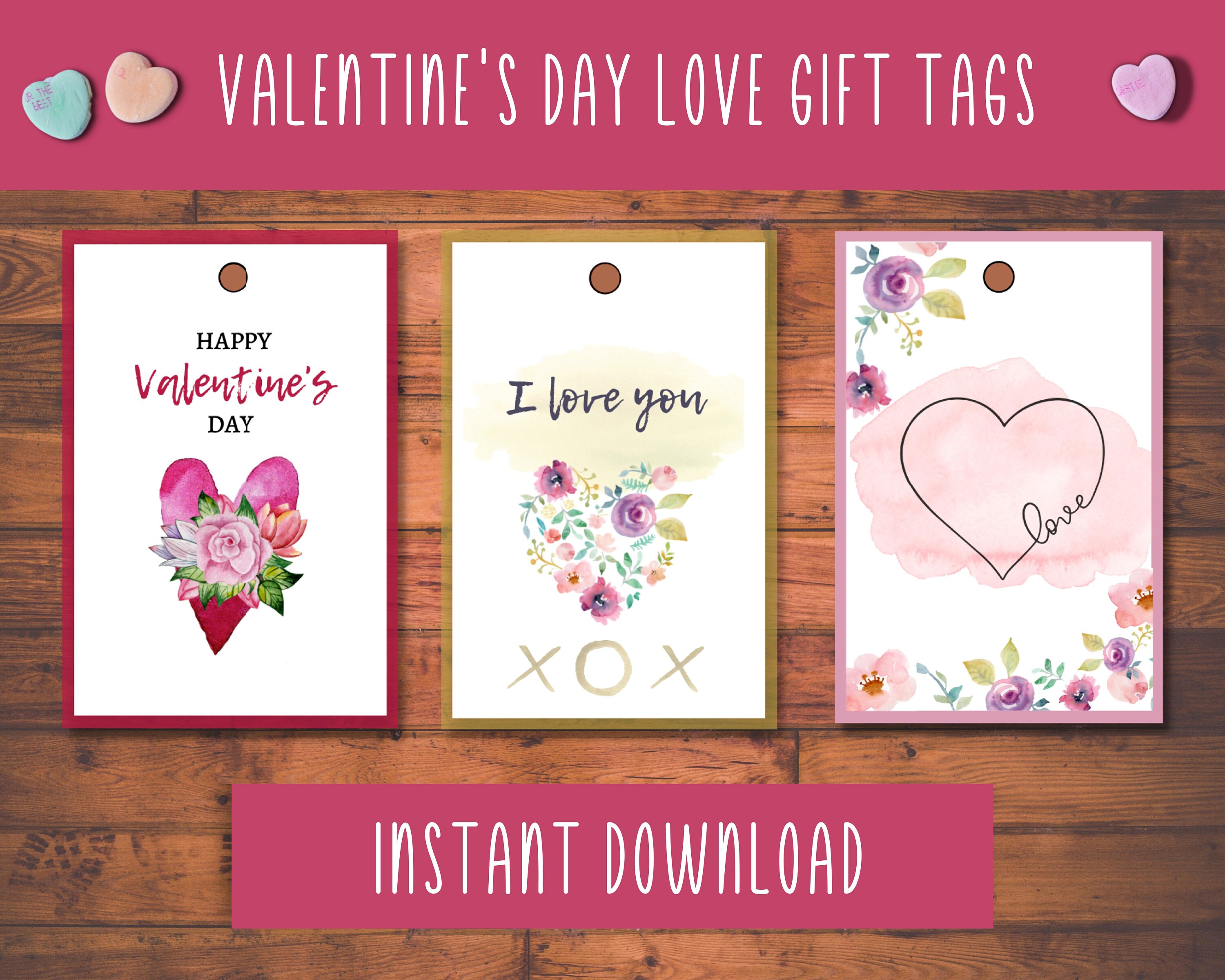 Valentine's Day Gift Tags Printable, Valentine Favor Tags, Instant ...