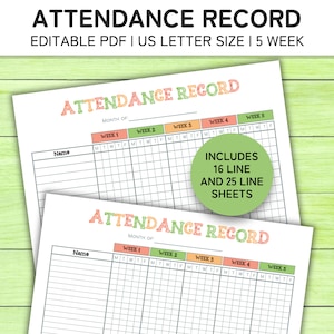 Editable Daycare Attendance Sheet for Preschool, Home School and in ...