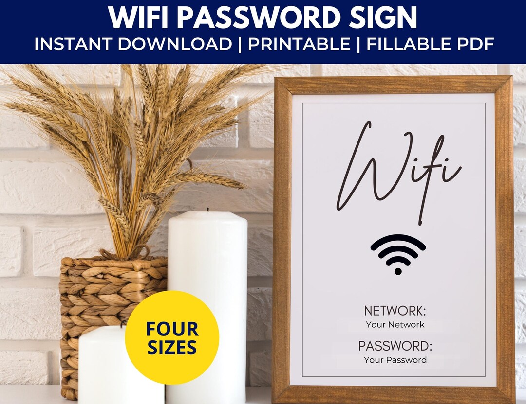 Wifi Password Sign, Printable Wifi Sign, Wifi Network Sign, Editable ...