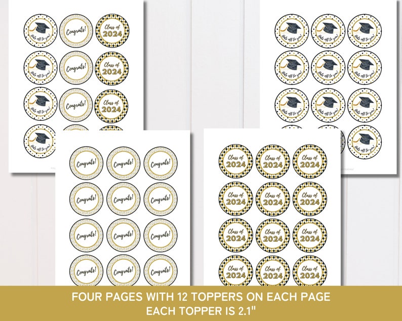 Printable Graduation Cupcake Toppers, 2024 Graduation Party Decorations ...
