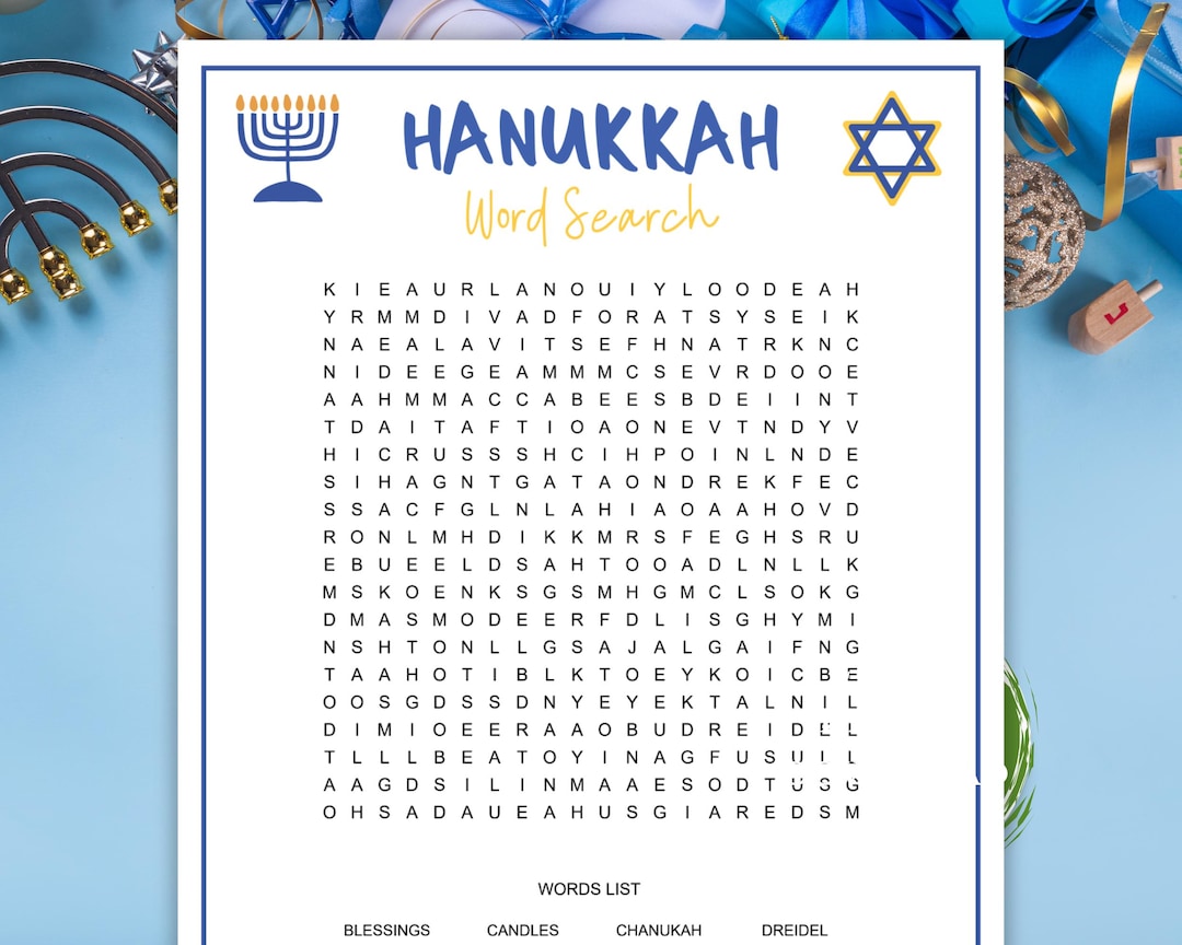 Hanukkah Word Search Game, Jewish Party, Hebrew Holiday Word Search ...