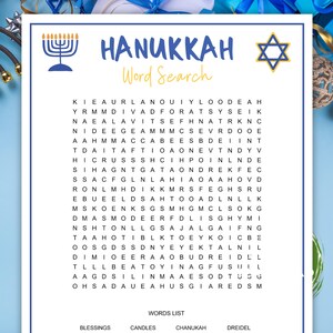 Hanukkah Word Search Game, Jewish Party, Hebrew Holiday Word Search ...