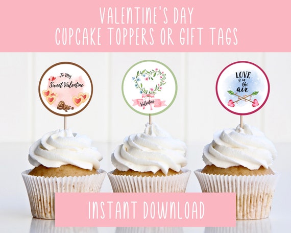 Printable Valentine's Day Cupcake Toppers Gift Tags | Etsy