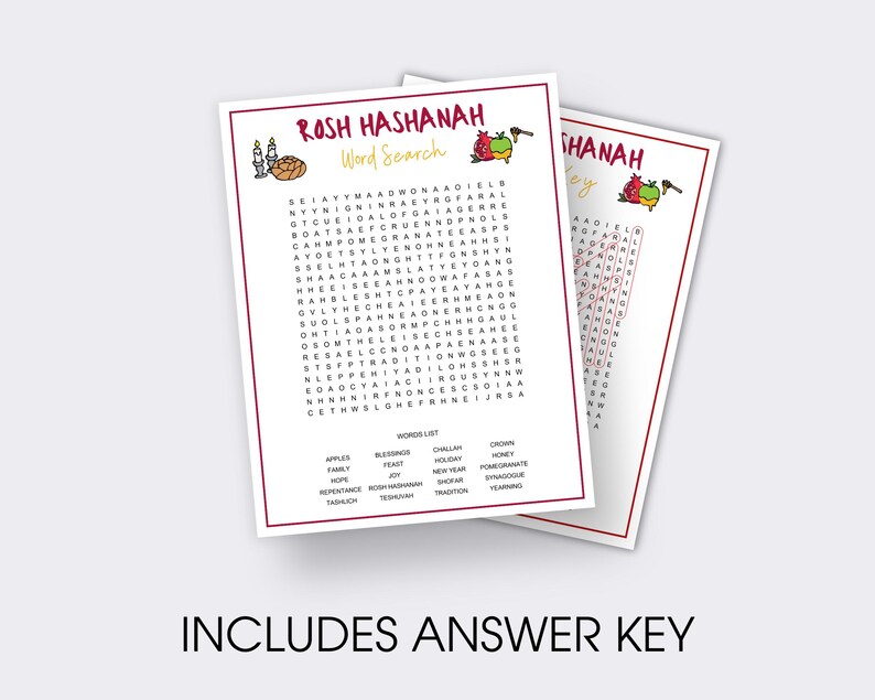 Rosh Hashanah Word Search Game, Jewish New Year Game, Hebrew Holiday ...