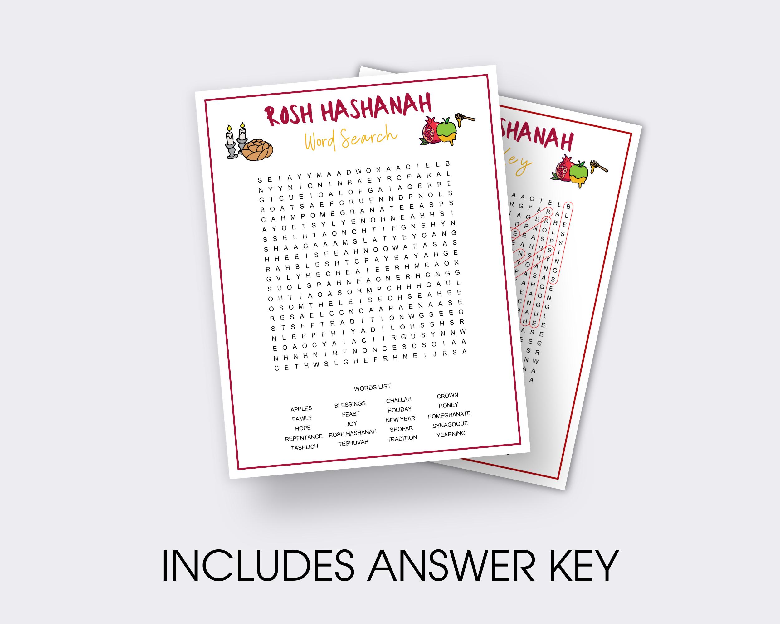 Rosh Hashanah Word Search Game, Jewish New Year Game, Hebrew Holiday ...