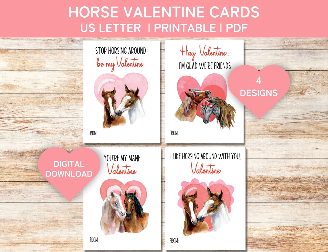 Horse Valentine Printable, Valentine Cards for Kids, Class Valentines ...