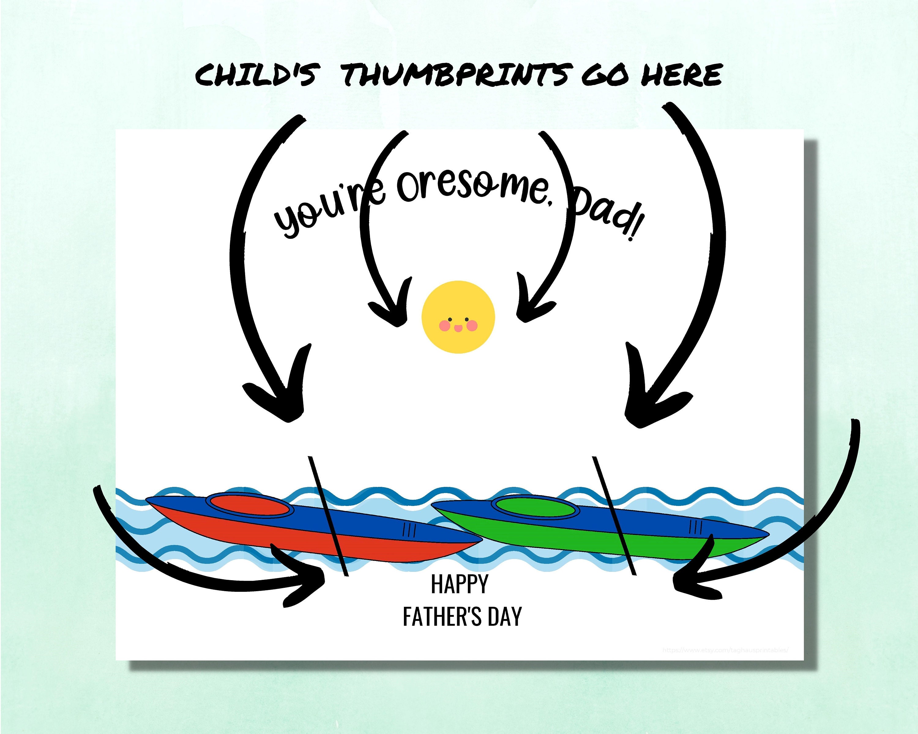 Father's Day Thumbprint Craft, Printable Kid's Card, PDF, Keepsake Gift ...