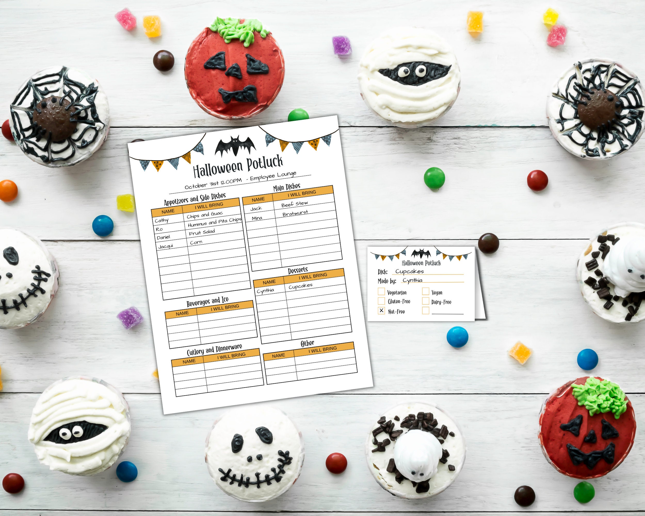 Halloween Printable Potluck Sign up Sheet, Food Sign up Sheet ...