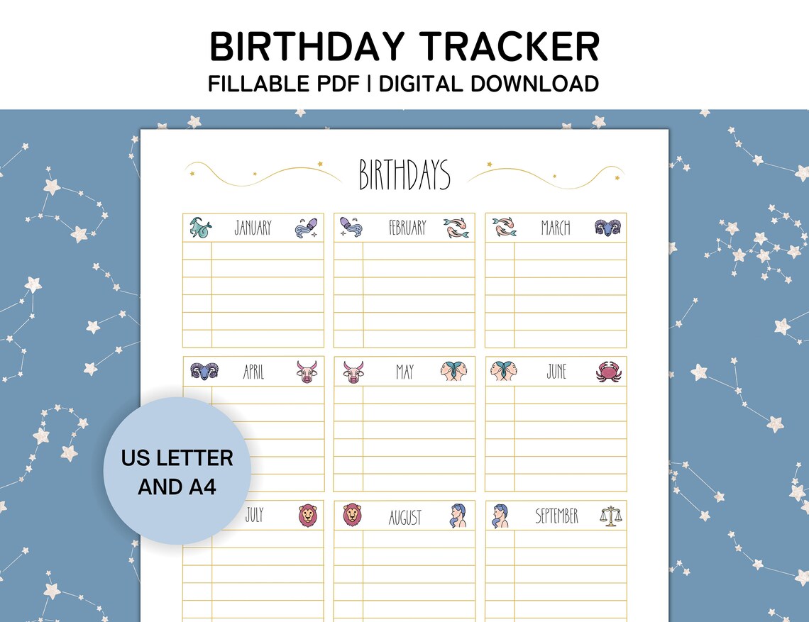 Birthday Tracker Printable, Birthday Calendar Editable PDF, Birthday ...