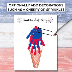 Fourth of July Handprint Art, Printable Summer Keepsake, Ice Cream Cone ...