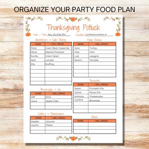 Thanksgiving Potluck Sign up Sheet Printable Food Sign up - Etsy