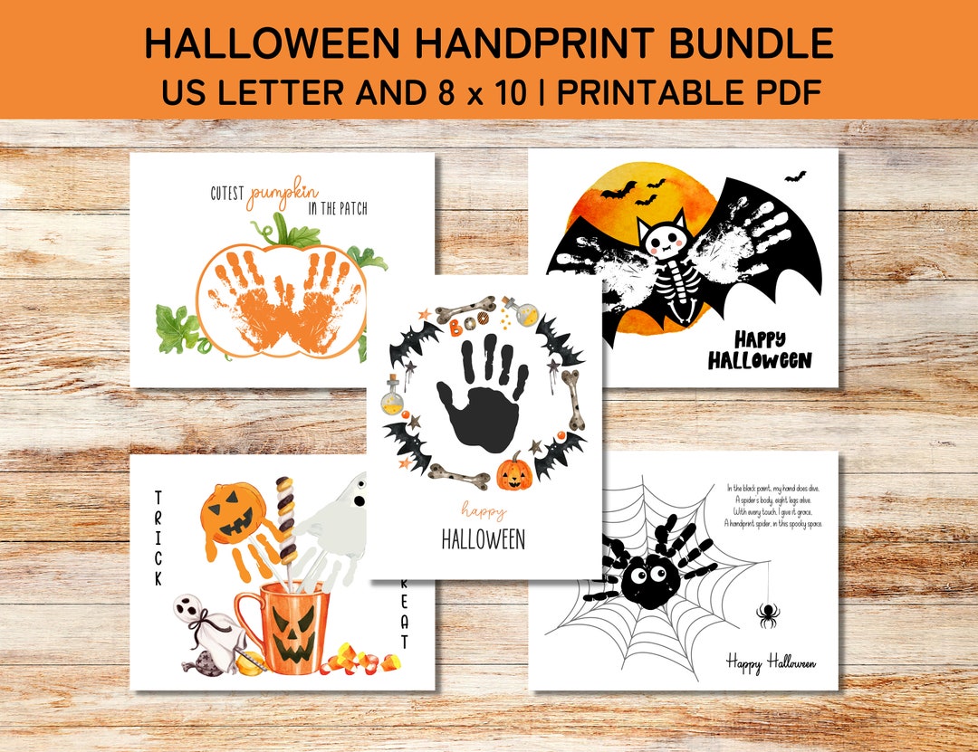 Halloween Handprint Art Bundle, Fall Handprint, Halloween Pumpkin Craft ...
