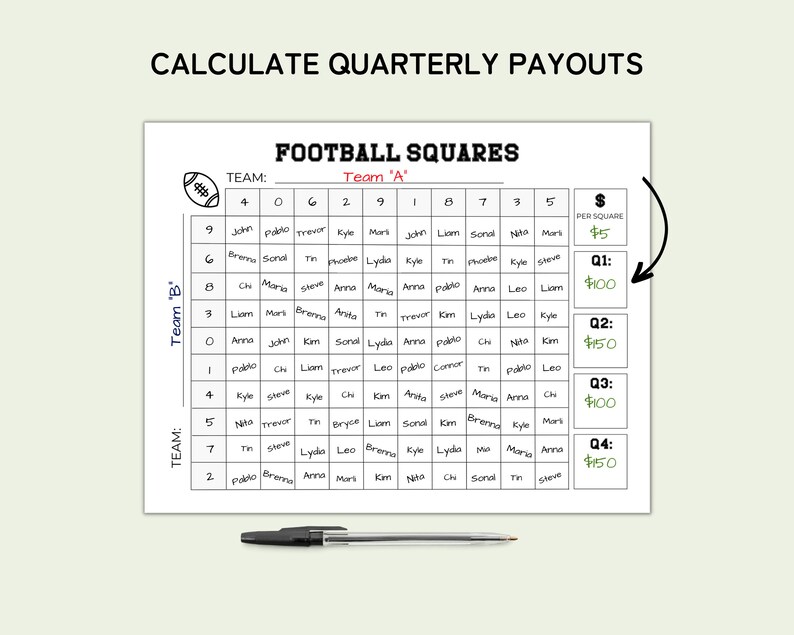 Football Squares Game Printable, Football Fundraiser, Football Pool ...