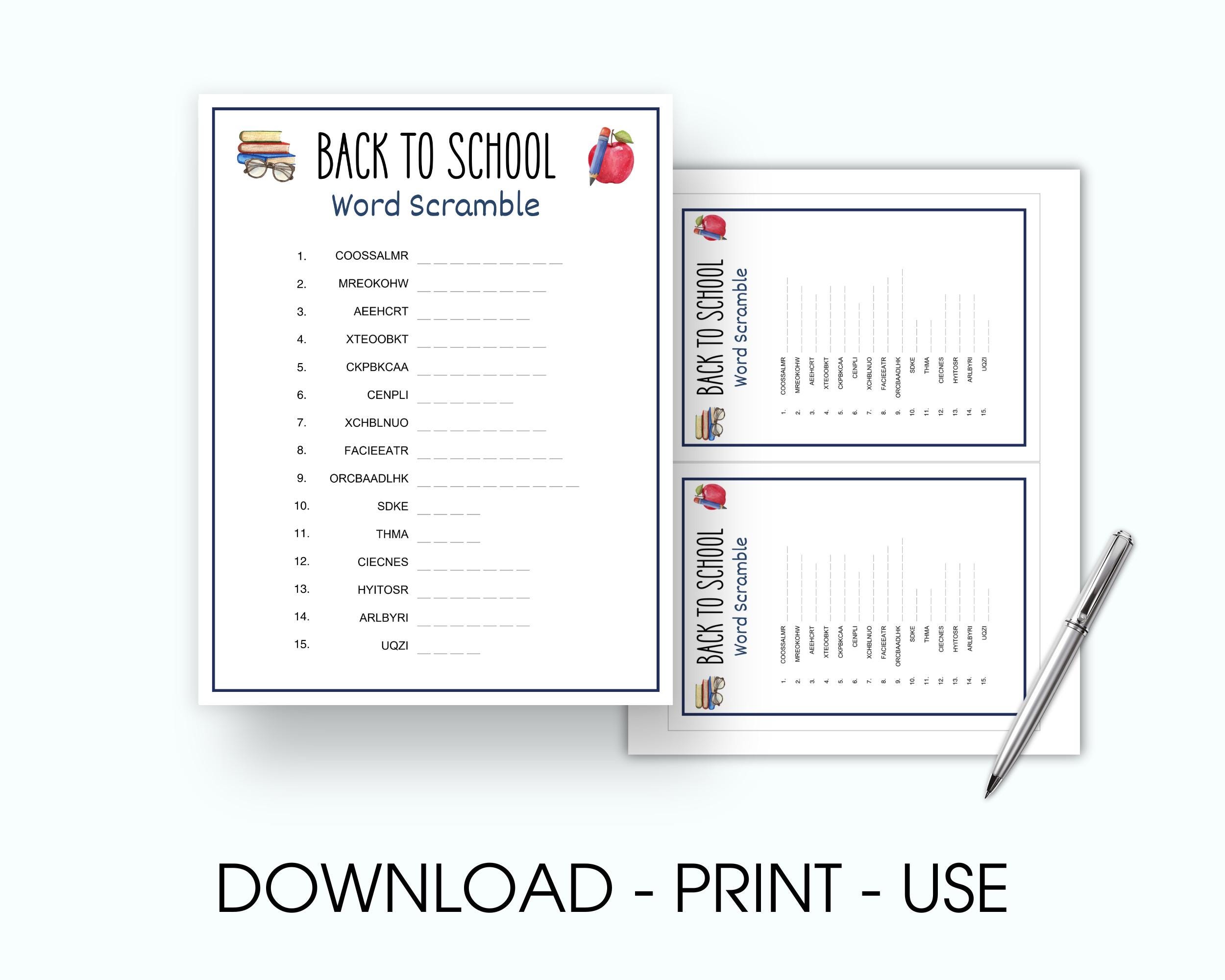 Back to School Word Scramble Game, First Week Classroom Activity Word ...