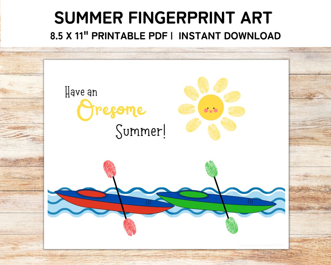 Summer Fingerprint Art, Printable Toddler Handprint Craft, Handprint ...
