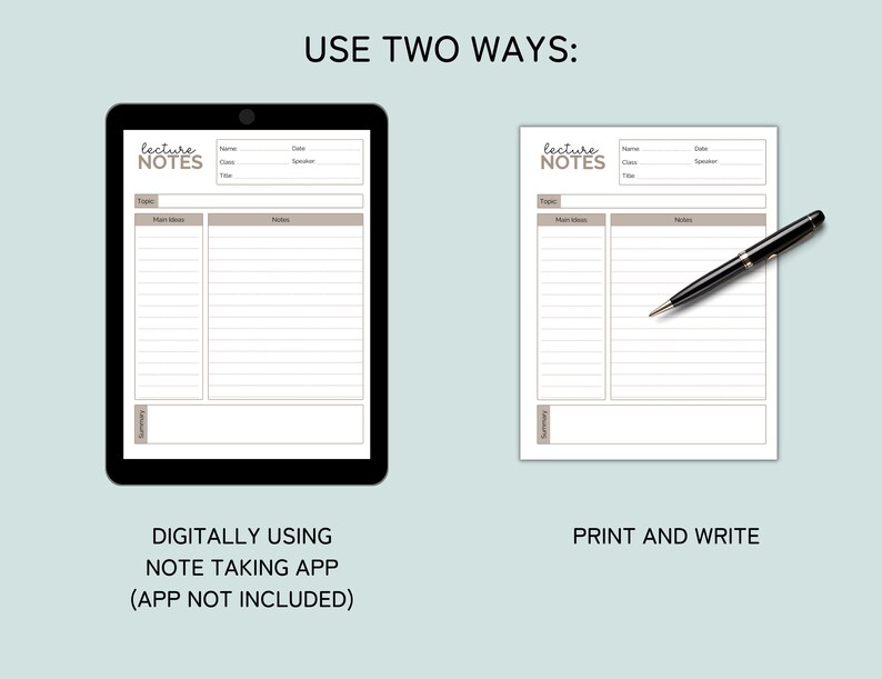 Lecture Notes, Note Taking Template, Cornell Notes, Printable Note ...