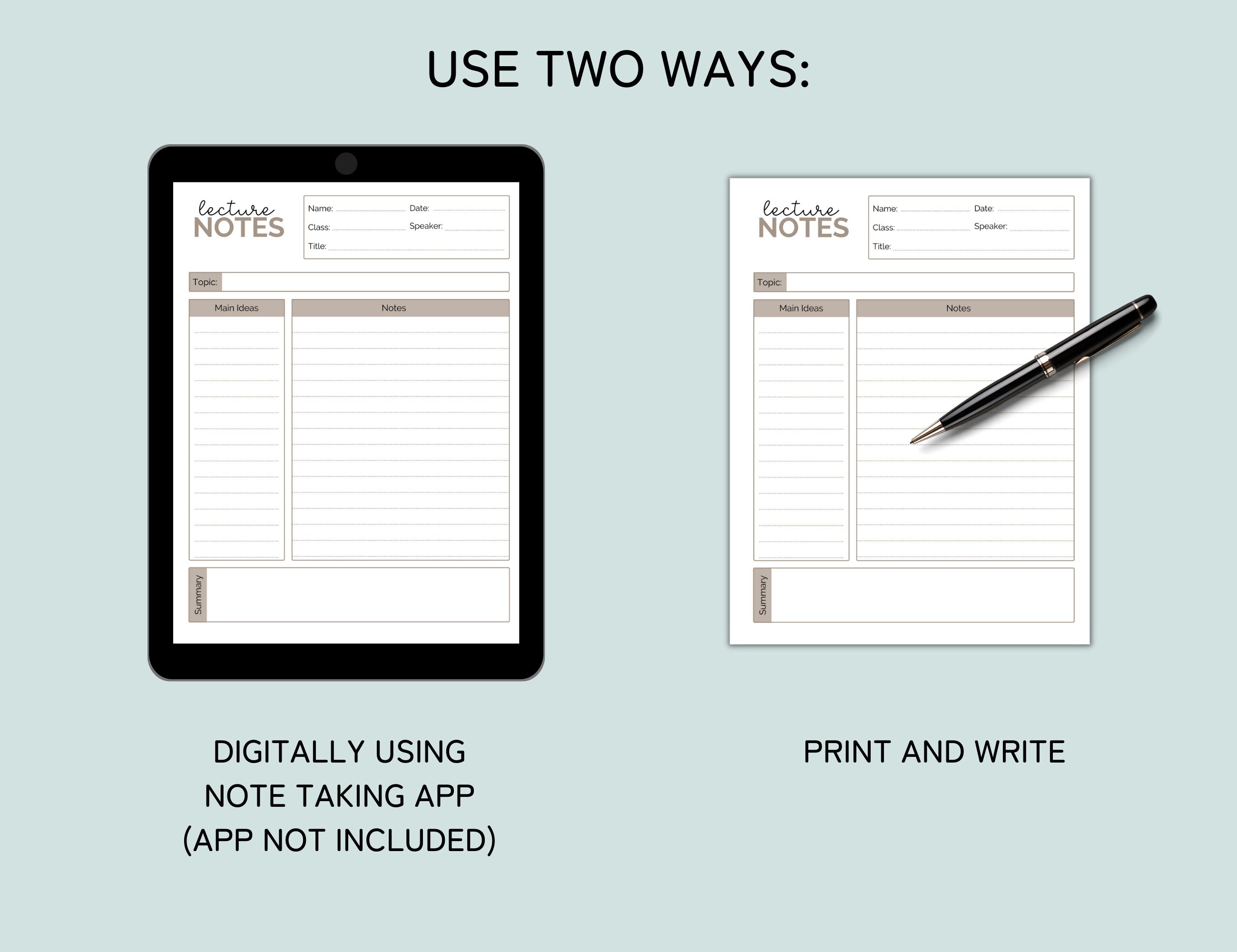 Lecture Notes, Note Taking Template, Cornell Notes, Printable Note ...