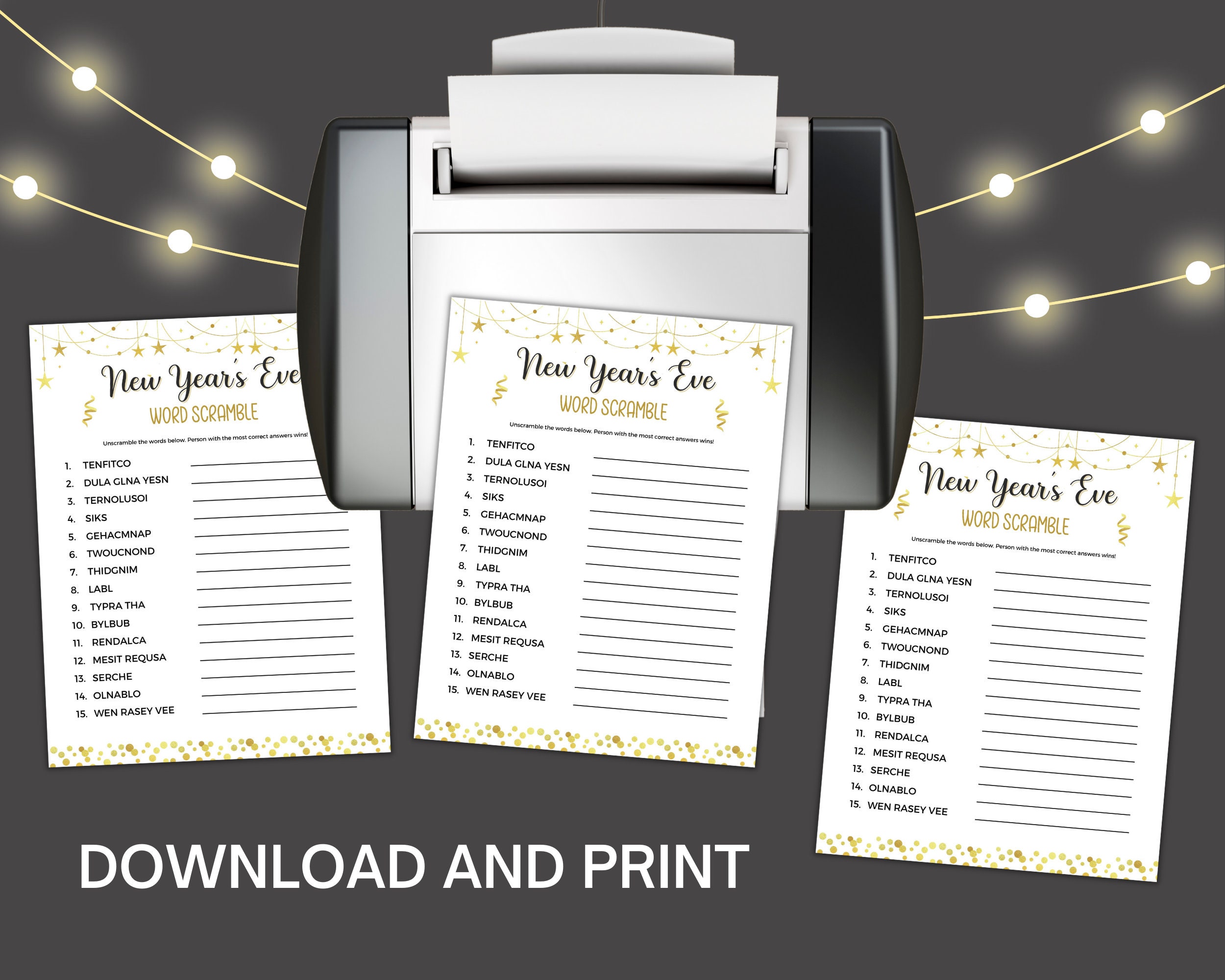 New Years Word Scramble Game, New Years Eve Party, New Years Games ...
