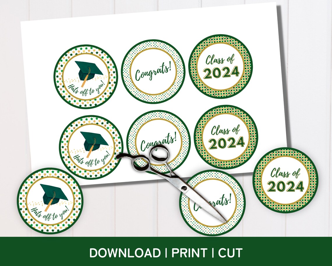 Printable Graduation Cupcake Toppers, 2024 Graduation Party Decorations ...