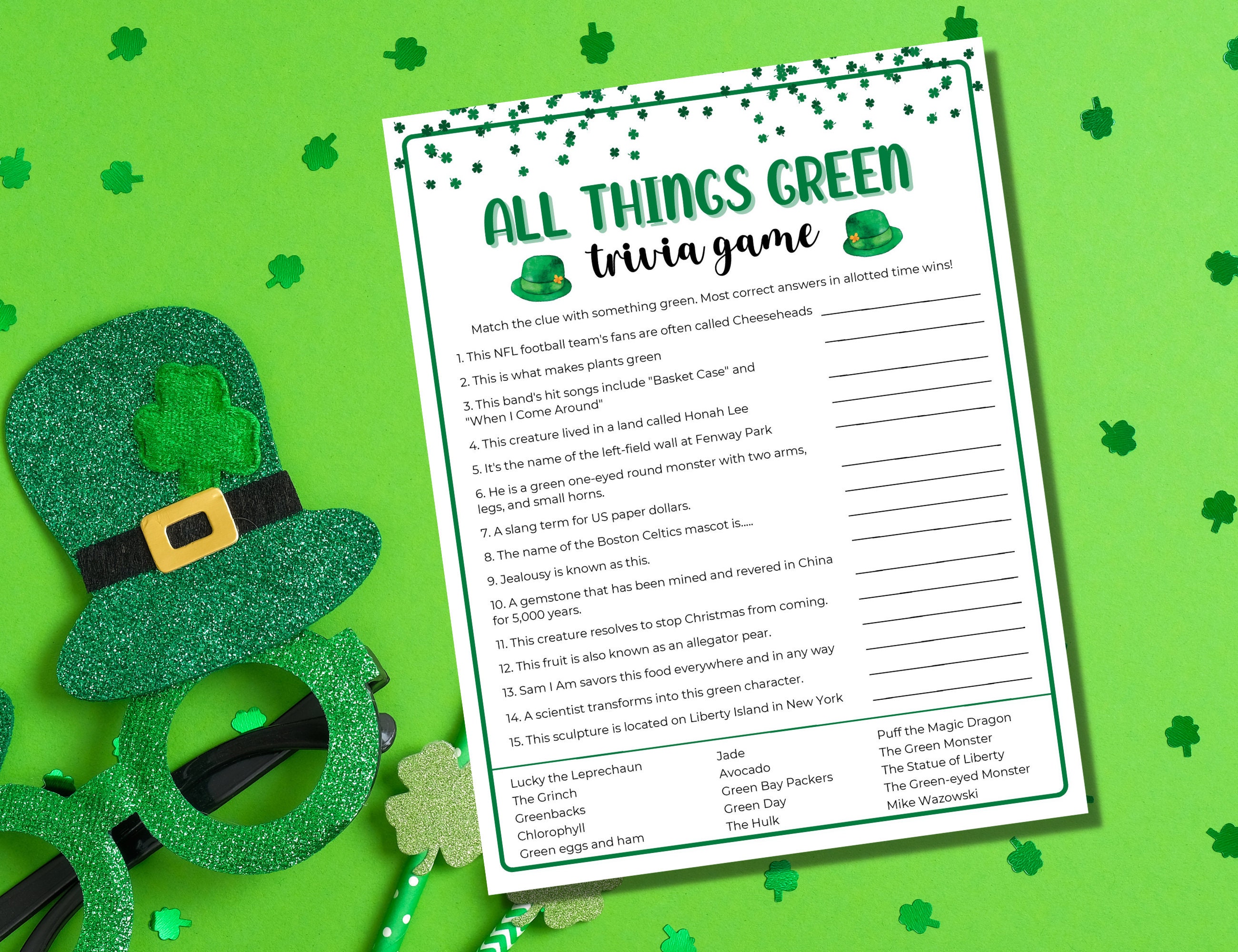 St. Patrick's Day Green Trivia Game, Printable St. Patrick's Day Games ...