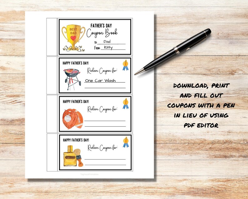 Father's Day Coupon Book, Father's Day Coupons, Dad Coupon Book, Gift ...