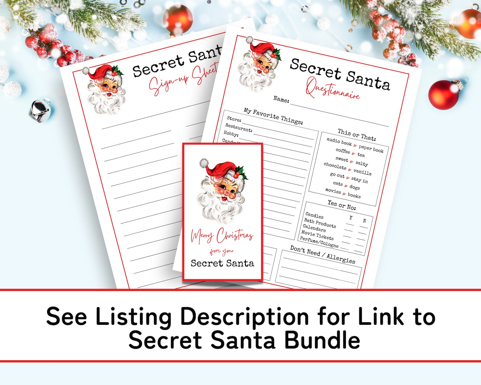 Secret Santa Sign up Sheet, Printable Secret Santa Gift Exchange ...