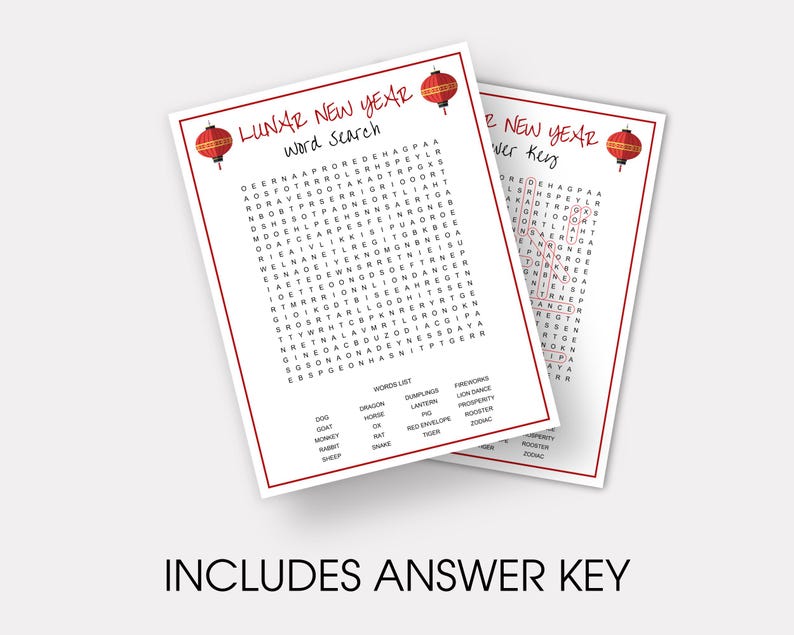 2026 Lunar New Year Word Search, Chinese New Year Printable Game for ...