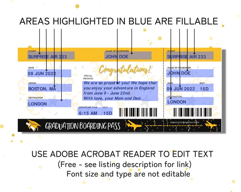 Surprise Graduation Gift Airline Ticket Boarding Pass, Printable ...